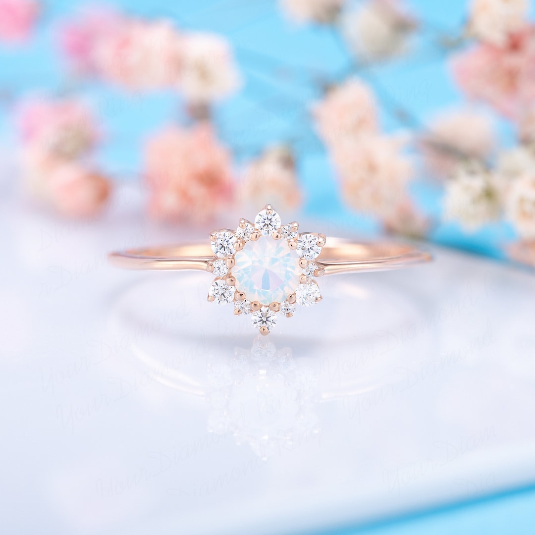 Moonstone Ring, Moonstone Engagement Ring, Moonstone Promise Ring for Her, Unique Dainty ...