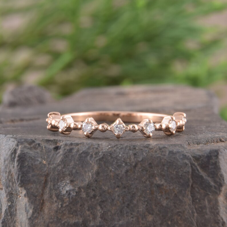 Rose Gold Diamond Wedding Band Unique Wedding Band - Etsy