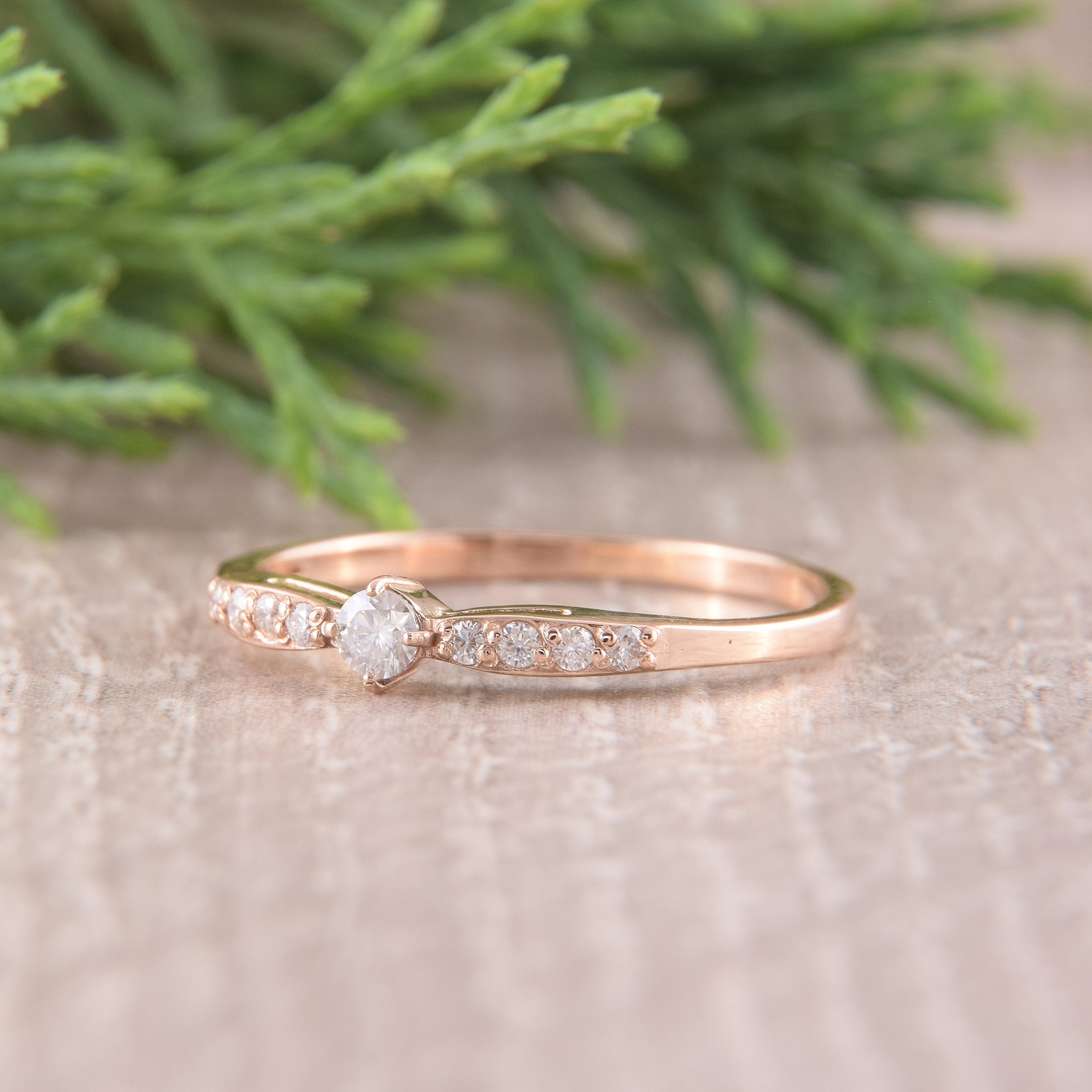 14k Rose Gold Diamond Engagement Ring Minimalist Engagement | Etsy