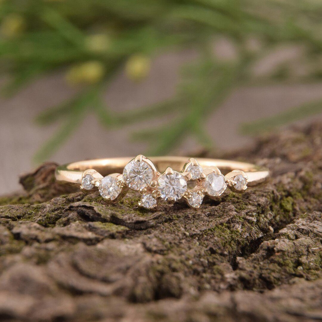 Diamond Cluster Ring, Yellow Gold Diamond Wedding Band, Cluster Ring ...