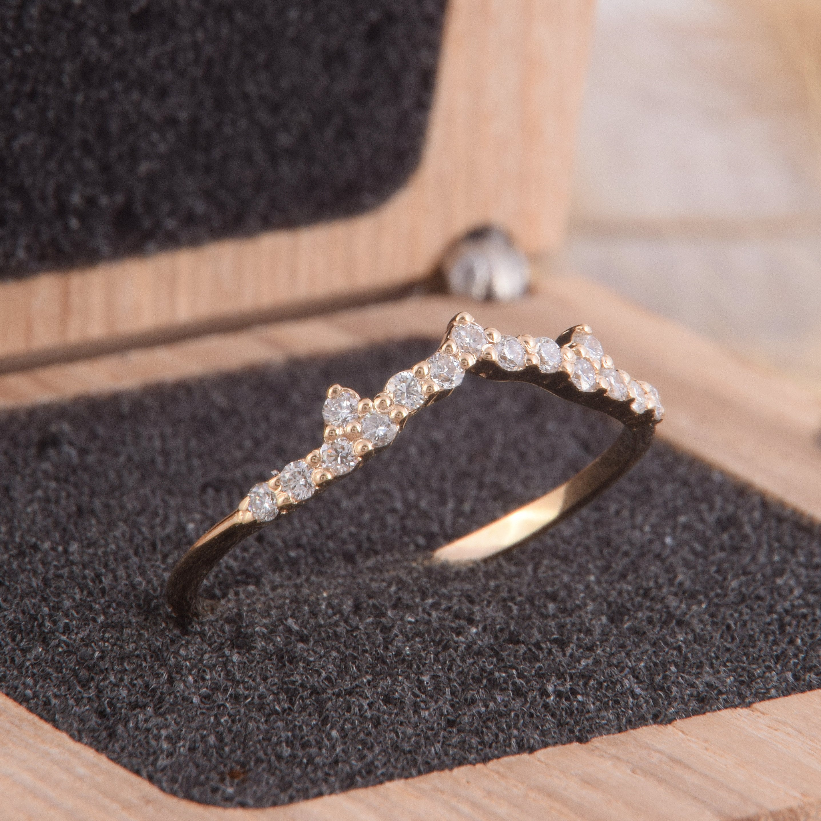 14k yellow gold small & dainty diamond cluster wedding band | Etsy