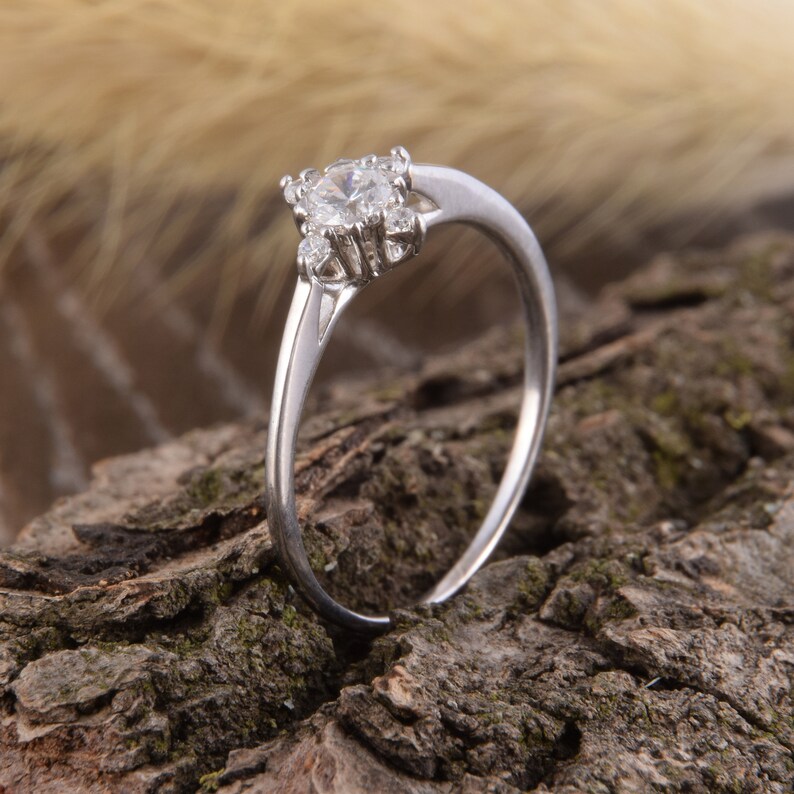 Small & dainty 14k white gold diamond womens promise ring | Etsy