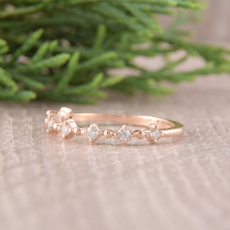 Rose Gold Diamond Wedding Band Unique Wedding Band - Etsy