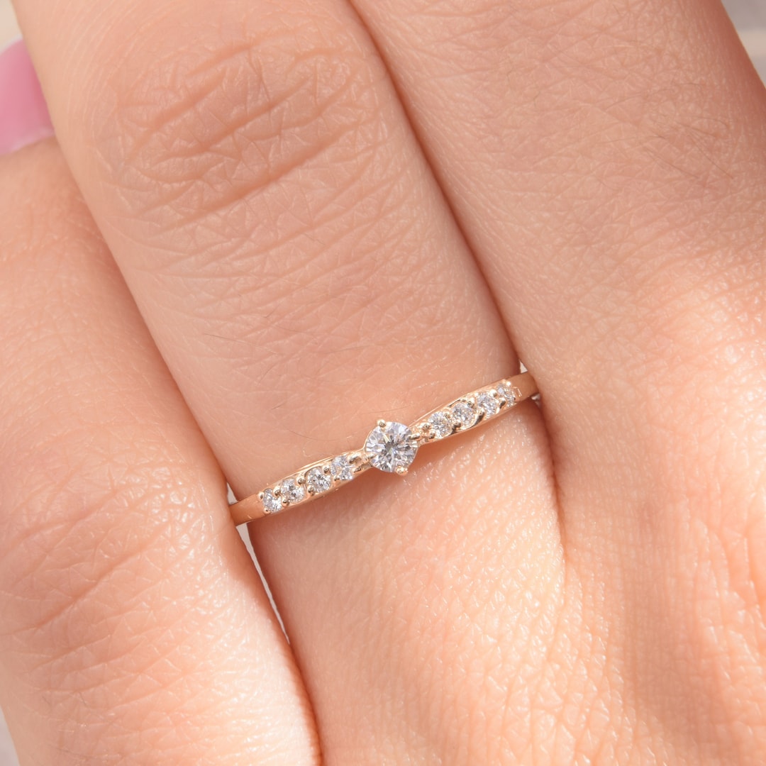 Small & Dainty 14k Solid Yellow Gold Diamond Promise Ring for Her ...