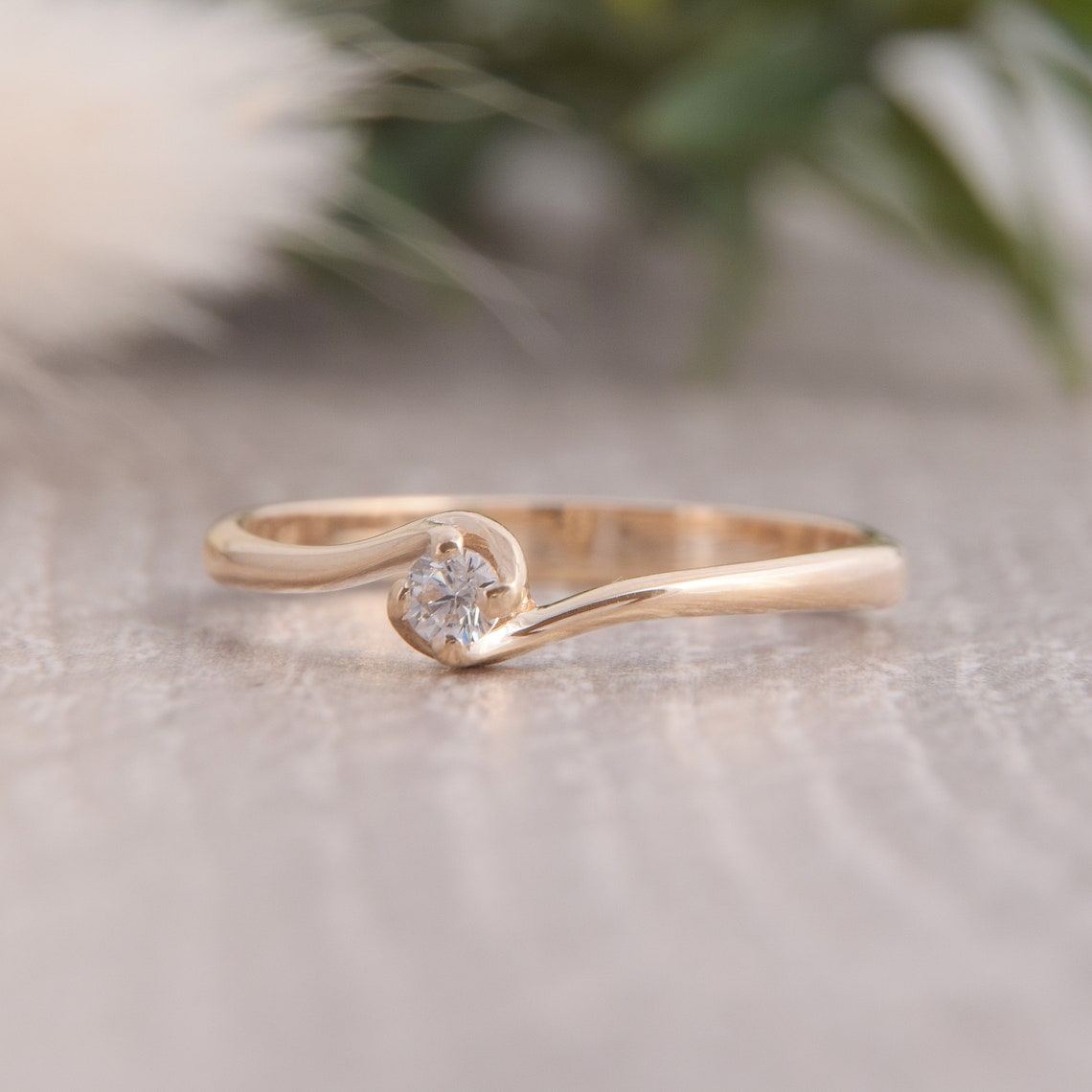 Dainty & simple 14k yellow gold diamond promise ring for her | Etsy