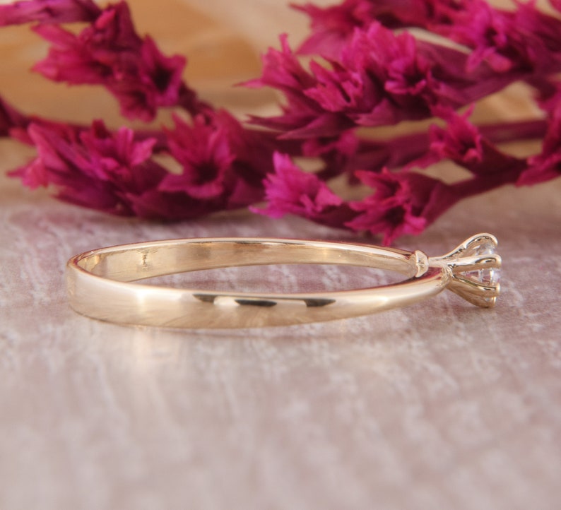 14k yellow gold dainty & simple diamond promise ring for her | Etsy