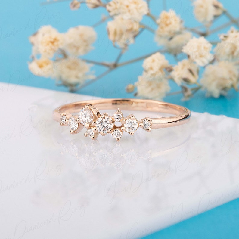 Unique Diamond Cluster Wedding Band Diamond Cluster Promise - Etsy