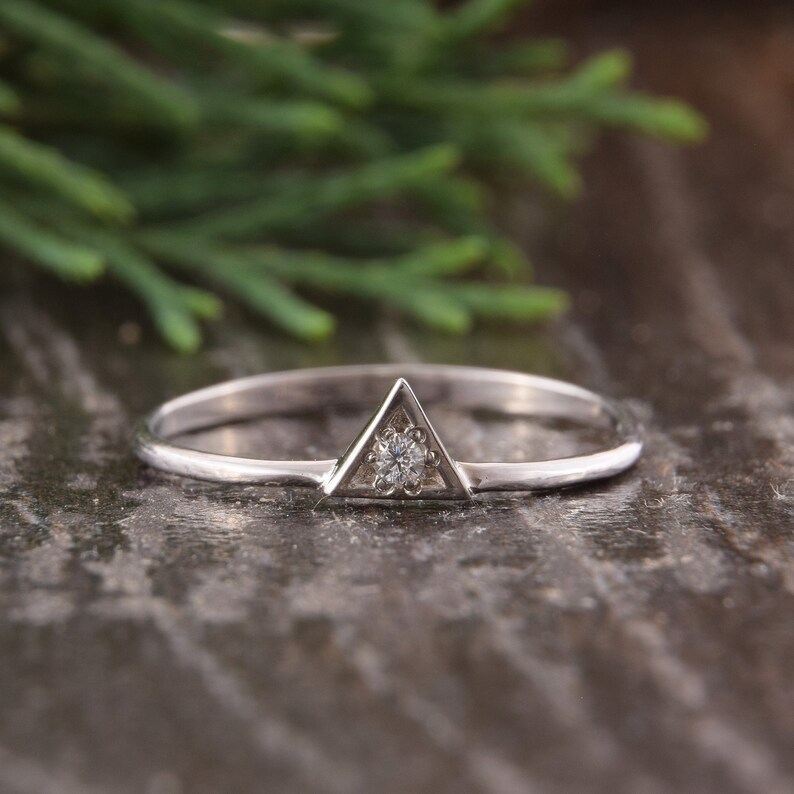 14k Solid White Gold Diamond Promise Ring for Her Small - Etsy