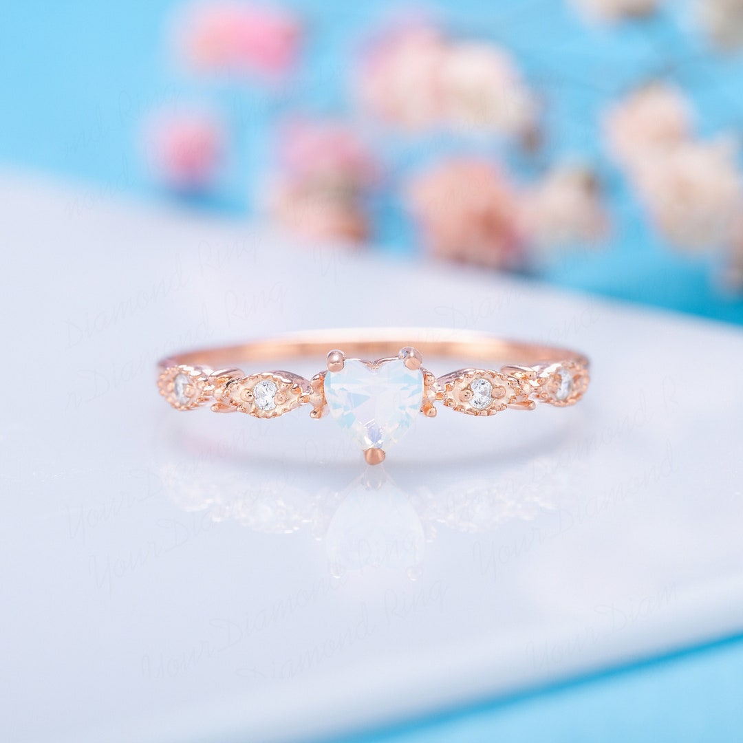 Moonstone Ring, Dainty Moonstone Engagement Ring Rose Gold, Unique ...