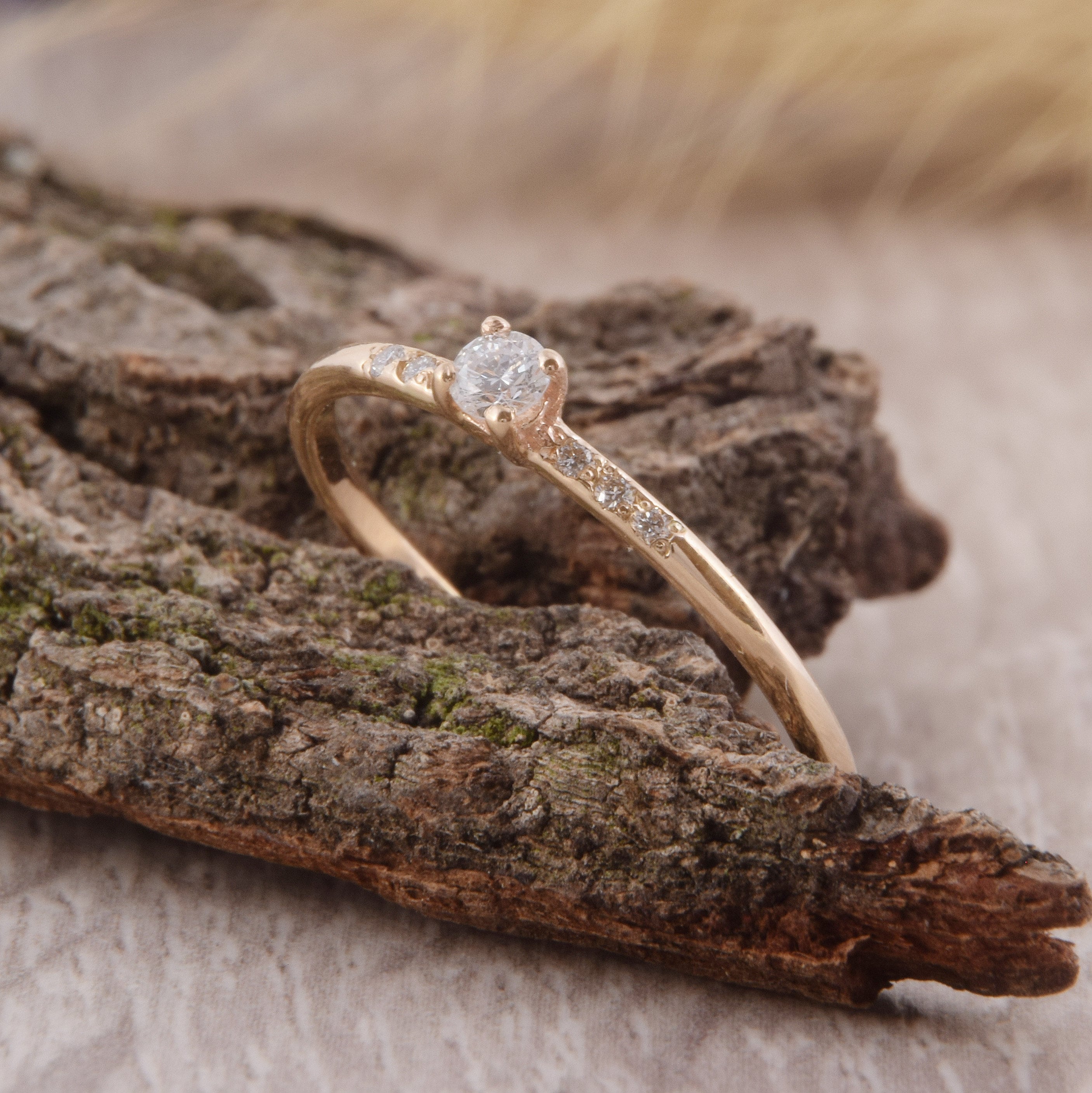 Small & dainty 14k yellow gold diamond promise ring for her | Etsy