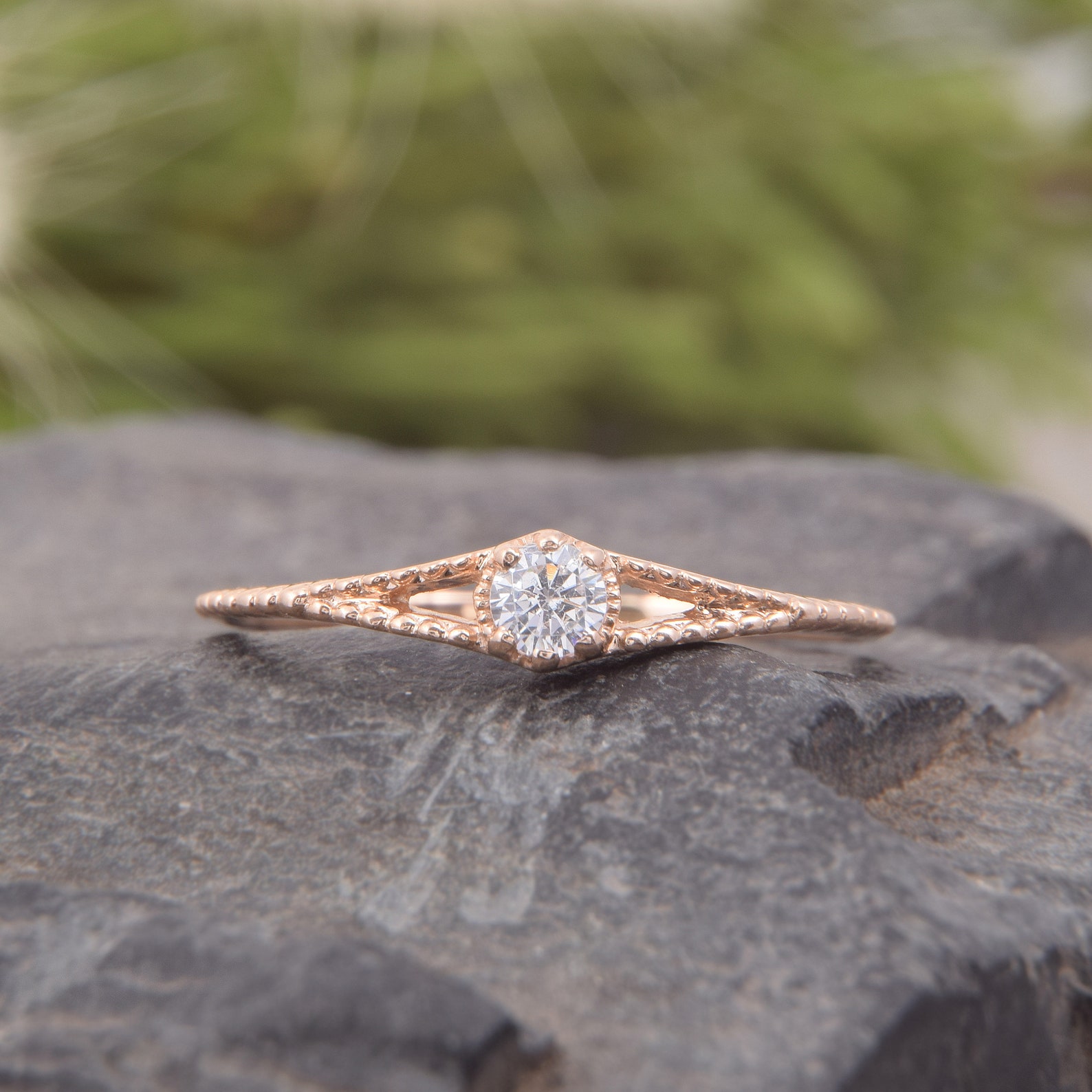 Small & Delicate Minimalist 14k Rose Gold Solitaire Natural - Etsy