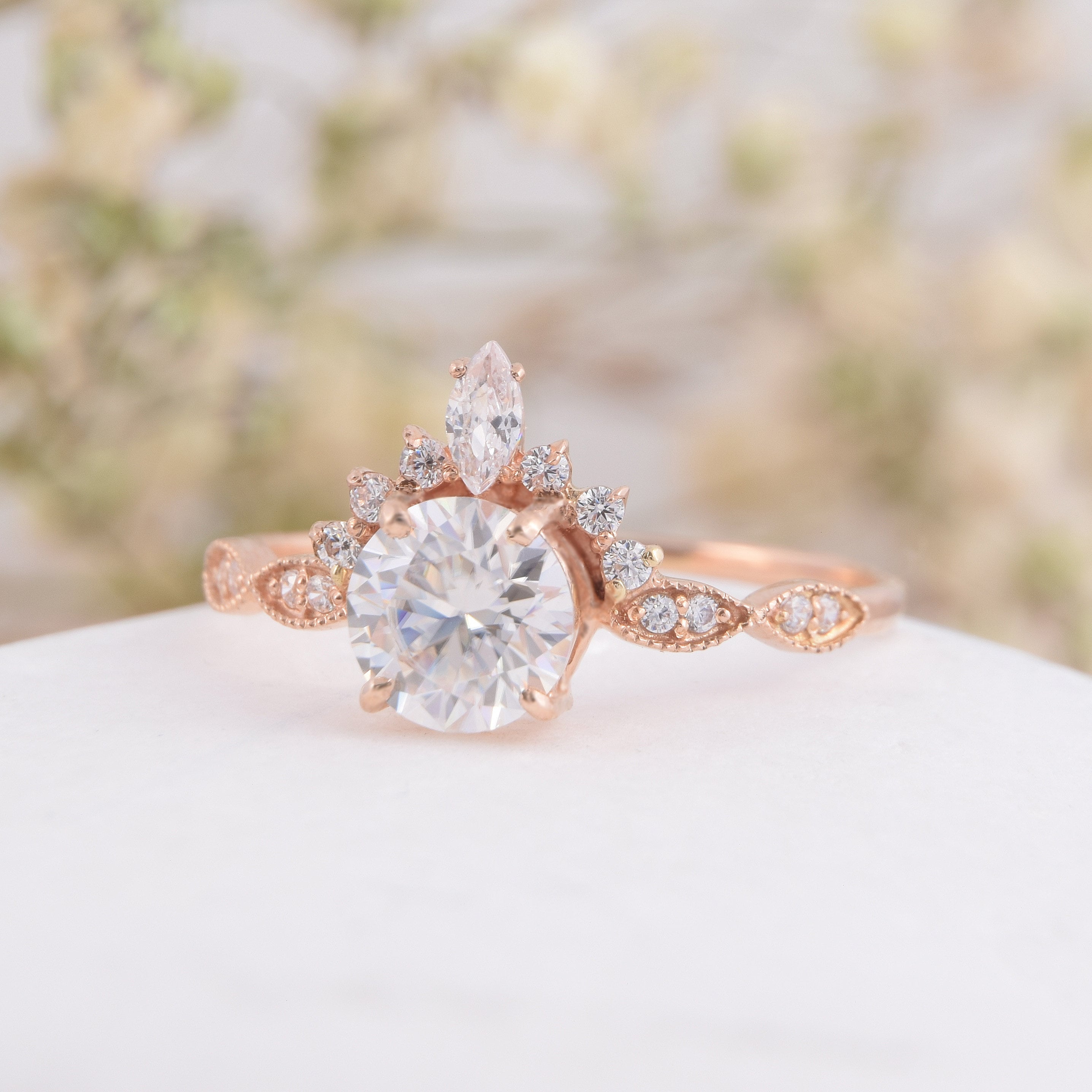 Unique 14k rose gold antique style victorian 1ct round cut | Etsy