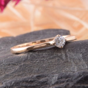 14k Solid Yellow Gold Simple Diamond Promise Ring for Her, Small ...