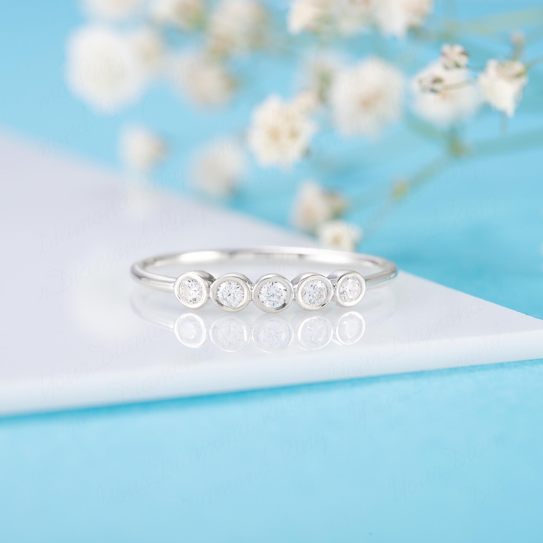 Small Tiny 5 Diamonds Engagement Ring, Women Diamond Ring Gold, Dainty ...
