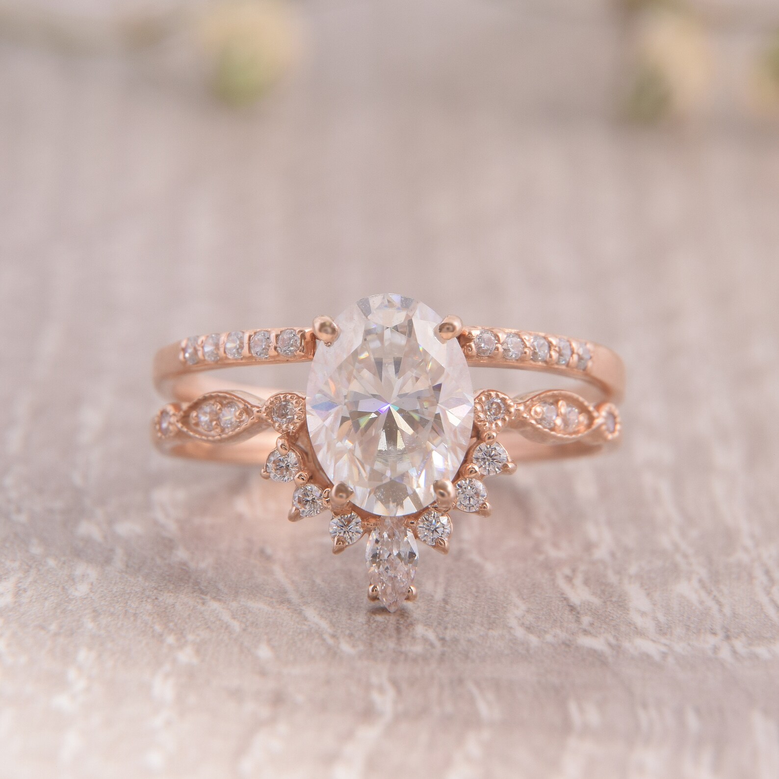 Unique Dainty & Elegant 14k Rose Gold Art Deco Wedding Rings - Etsy