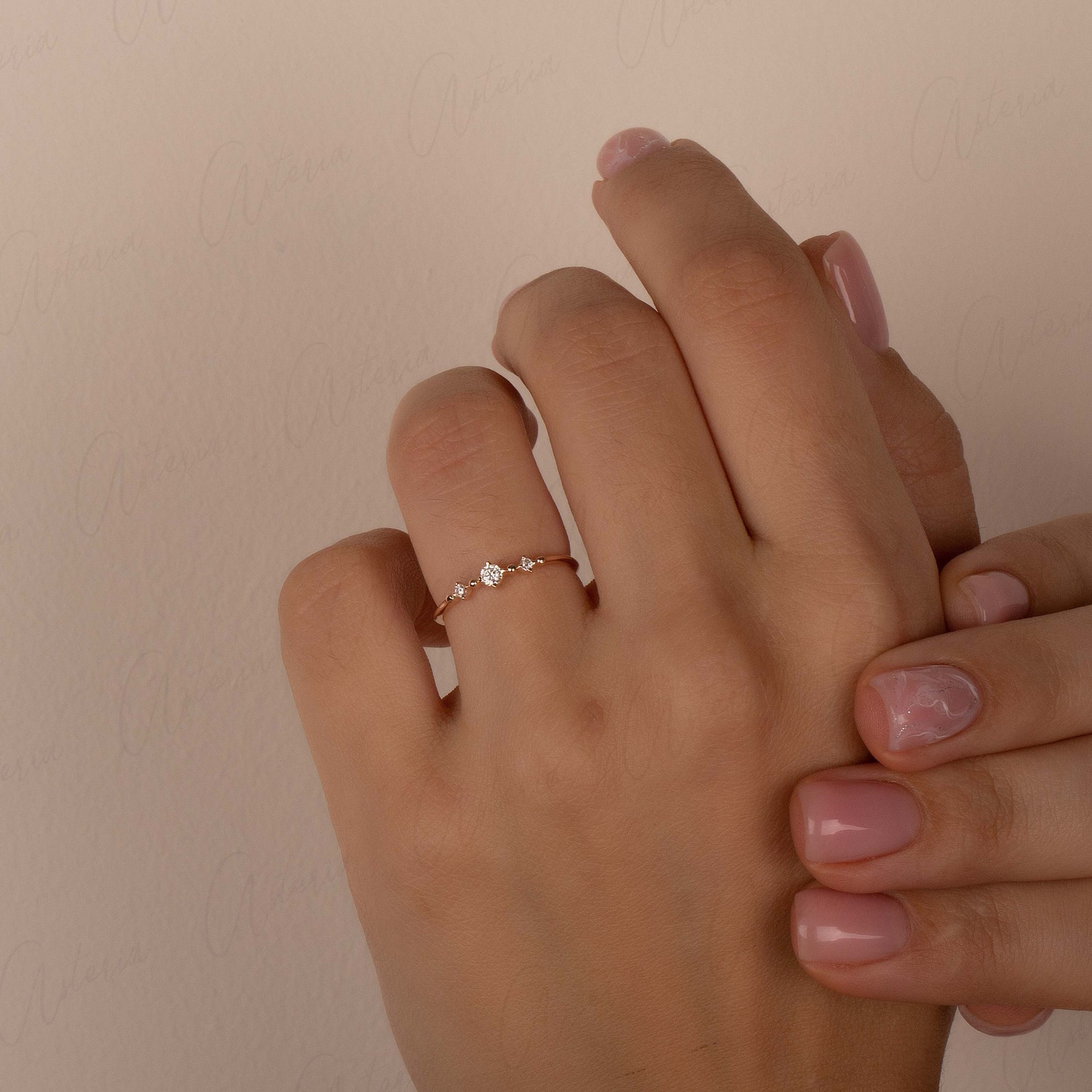 Small Diamond Ring Promise Ring for Her Three Stone Ring - Etsy