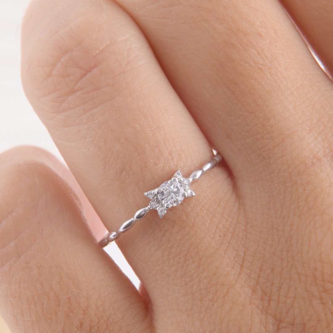 Small & Dainty 14k Solid White Gold White Diamond Promise Ring for ...