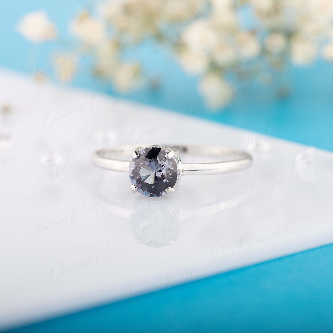 Classic Solitaire Alexandrite Engagement Ring, 14k White Gold Women ...