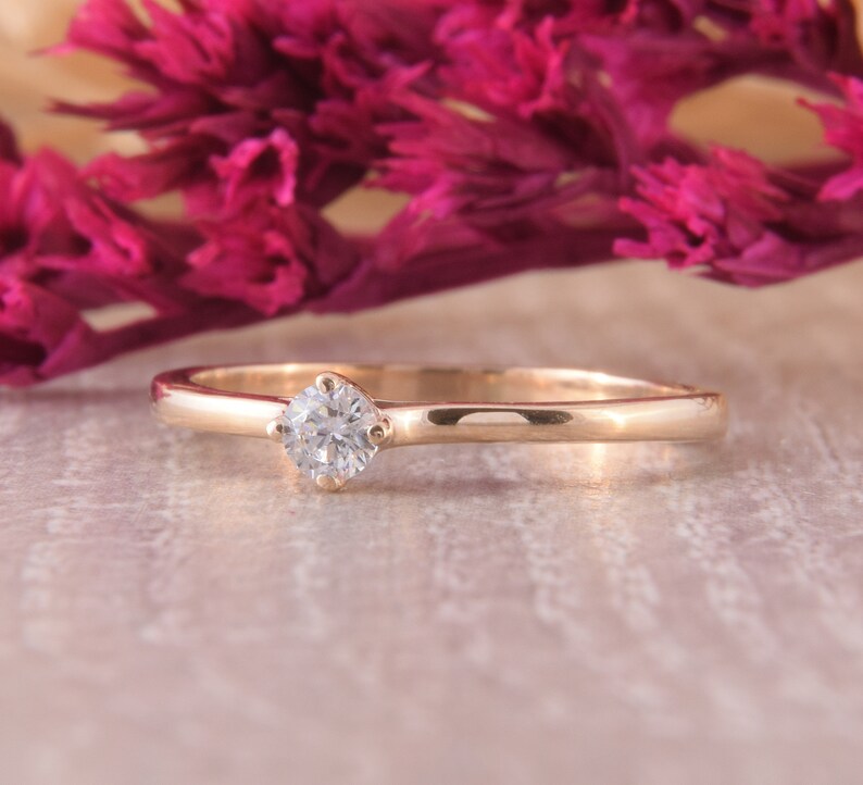 14k Solid Yellow Gold Simple Diamond Promise Ring for Her | Etsy