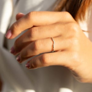 Unique Curved Stacking Diamond Ring Gold Dainty Minimalist 14k White Gold Curved Diamond Wedding ...