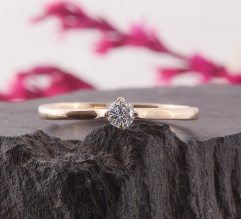 14k Solid Yellow Gold Simple Diamond Promise Ring for Her | Etsy