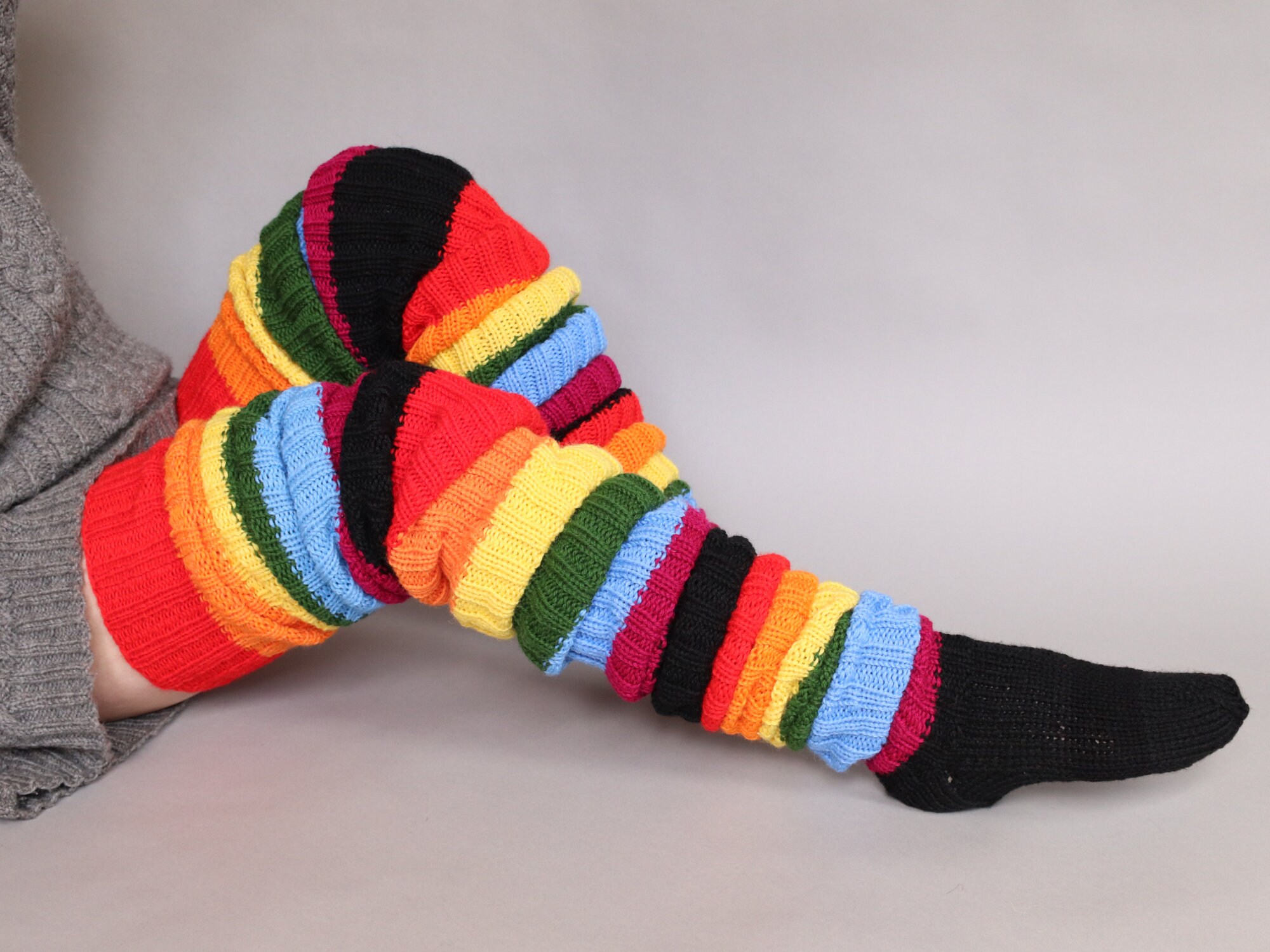 Thigh High Socks Colorful, 90 Inches/230cm Extra Long Ribbed, Over the ...