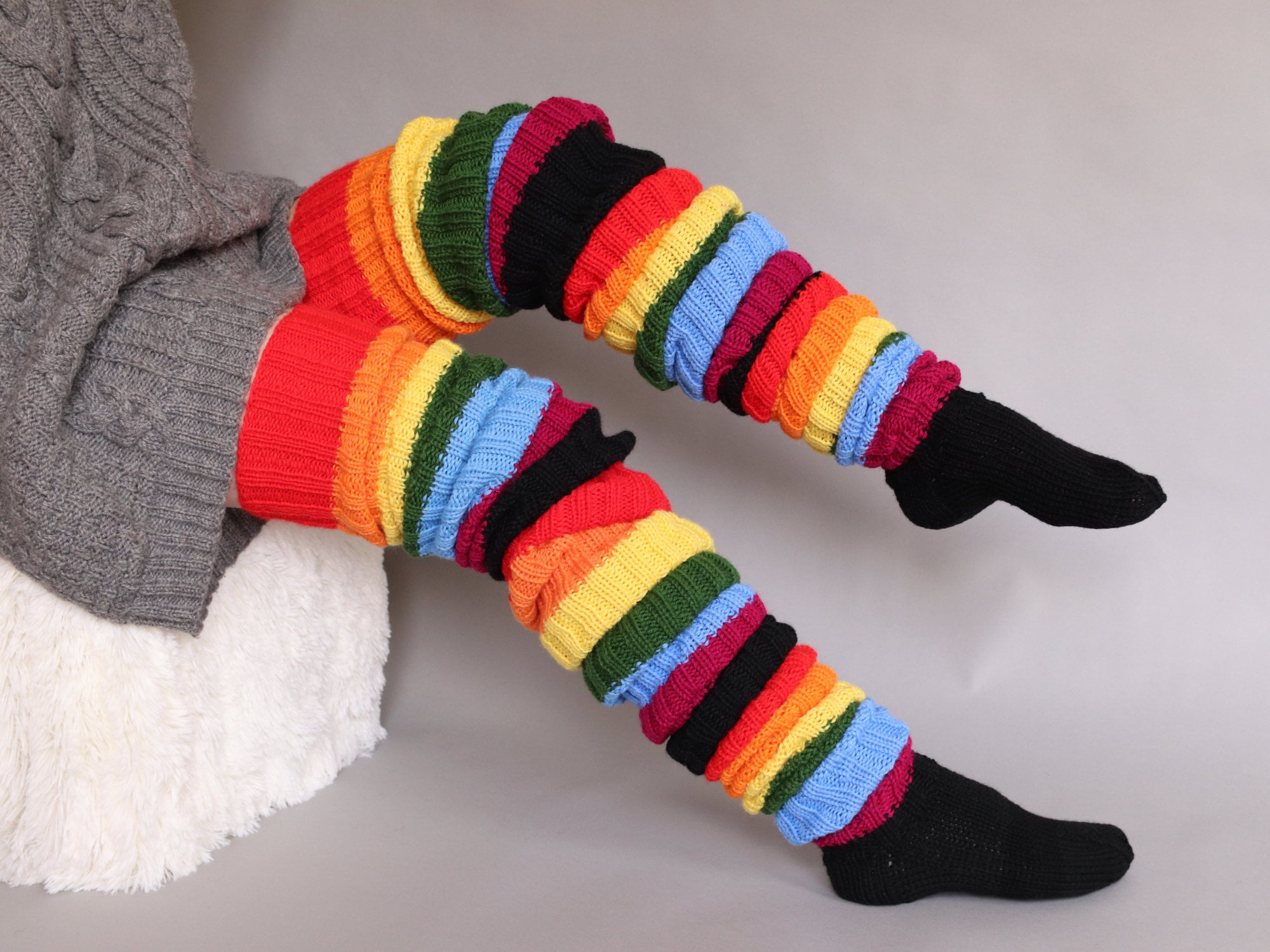 Thigh High Socks Colorful, 90 Inches/230cm Extra Long Ribbed, Over the ...