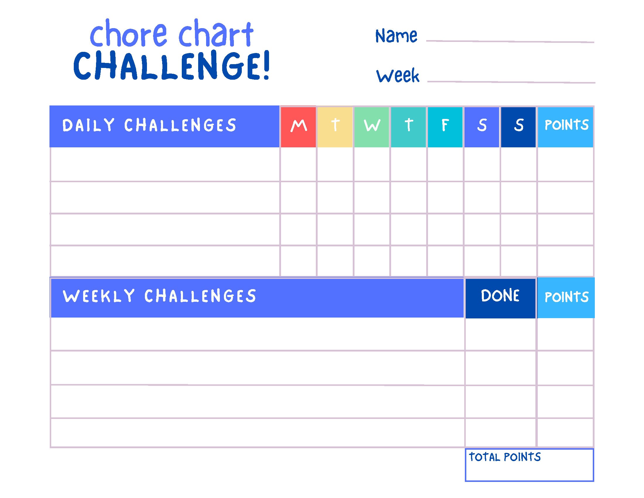 Kids Chore Chart and Check List With Points Tracker, Printable PDF, 2 ...