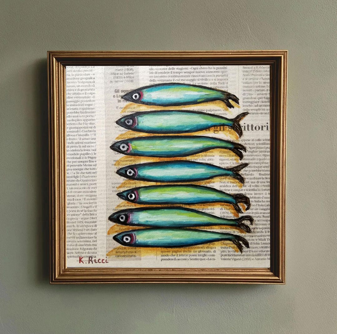 Anchovies Oil Painting: Original Fish Still Life Art, 8x8" - Etsy