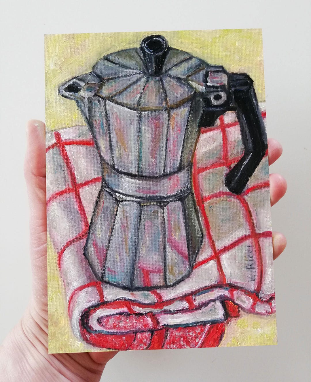 Coffee Pot Painting Original Italian Retro Moka Oil Artwork Coffee ...