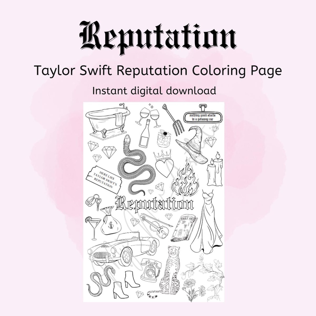 Taylor Eras Coloring Page - Reputation Era | Digital Download ...