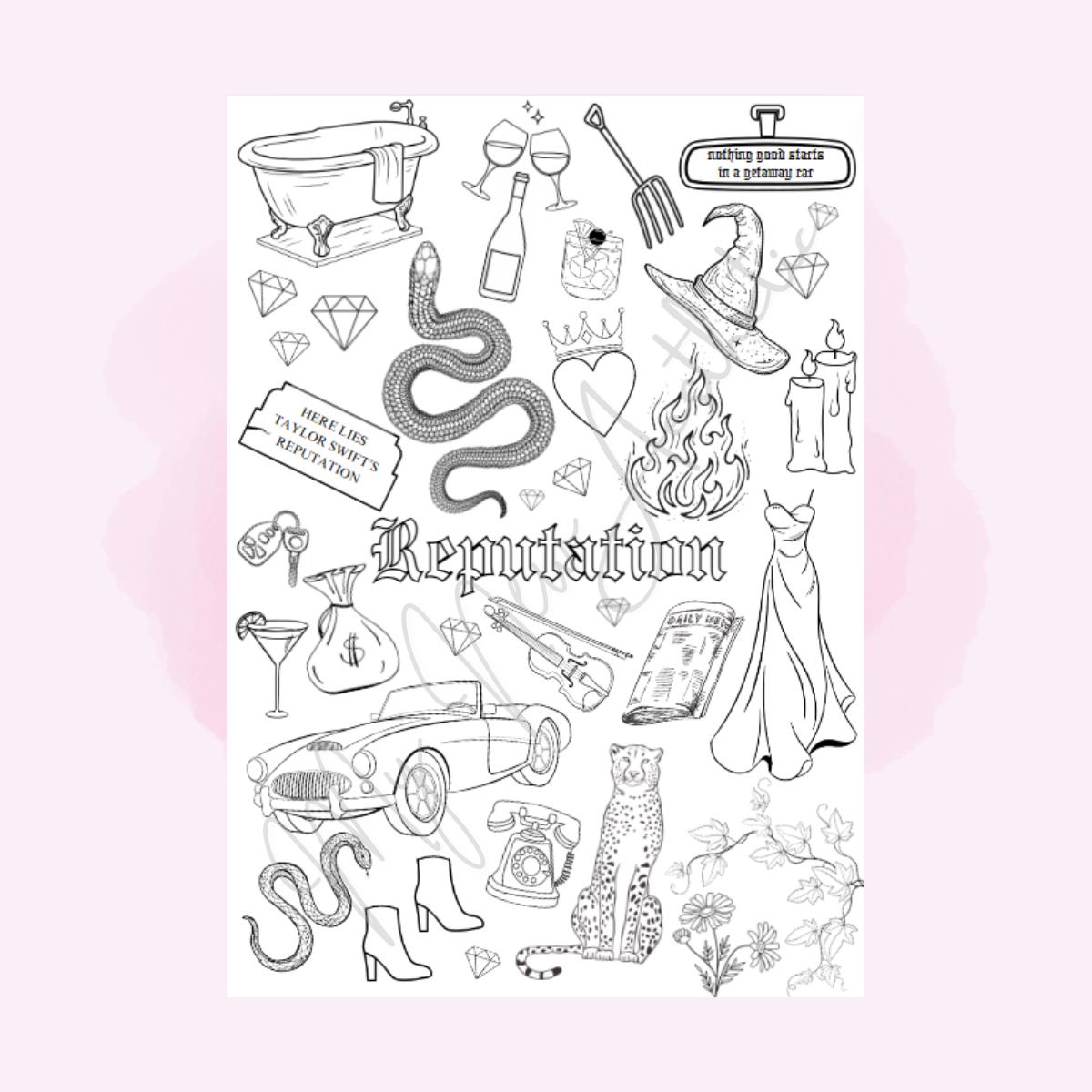 Taylor Eras Coloring Page - Reputation Era | Digital Download ...