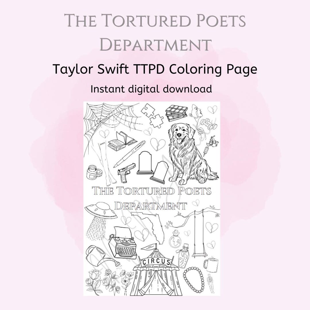 Taylor Eras Coloring Page the Tortured Poets Department TTPD Era ...