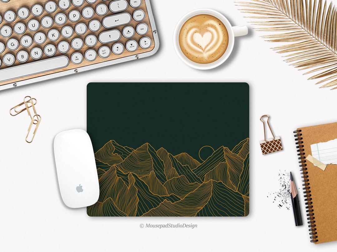 Mouse Pad Minimalist Abstract Landscape and Graphic Mountains on Green ...