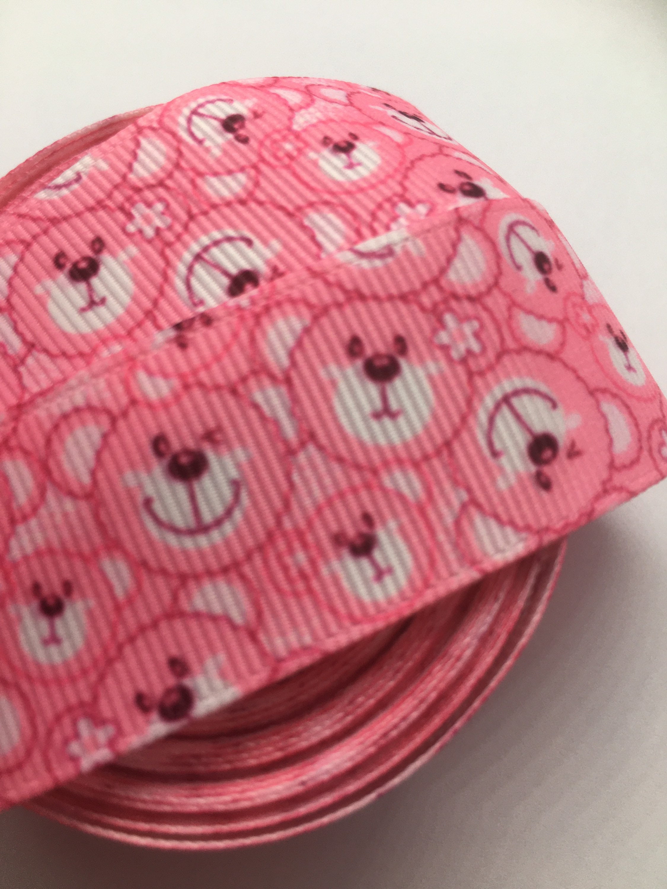 2m Teddy Bear Grosgrain Ribbon Girls Pink Ribbon 25mm | Etsy UK