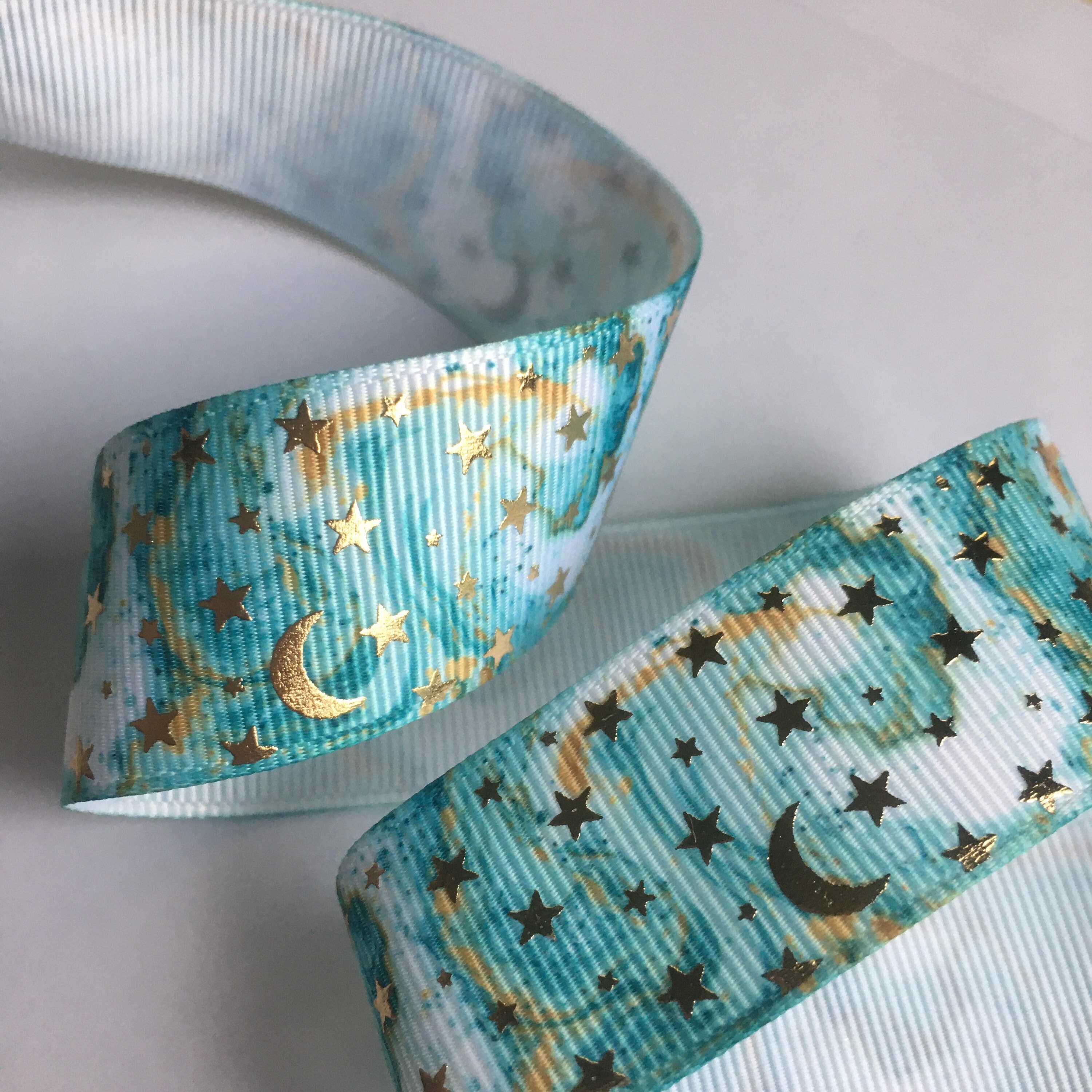 2m moons stars pink purple ribbon with gold foil 25mm 1 inch | Etsy