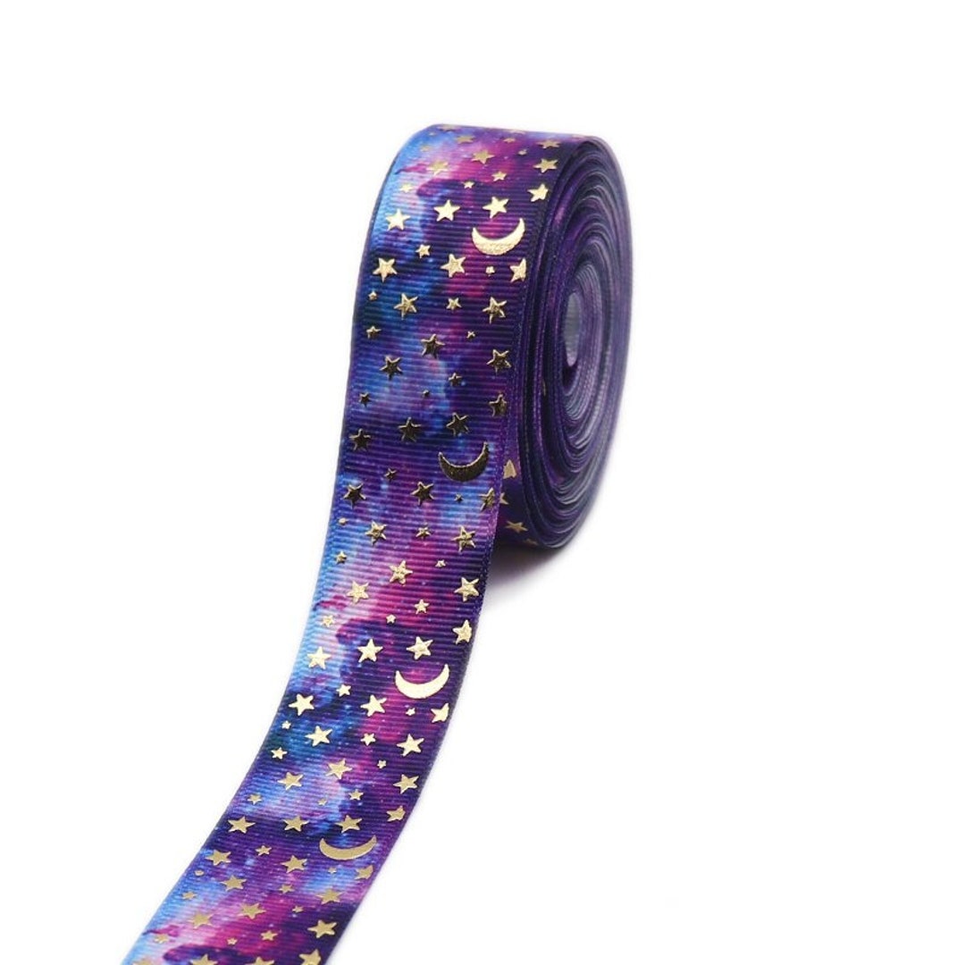 2m moons stars pink purple ribbon with gold foil 25mm 1 inch - Etsy.de
