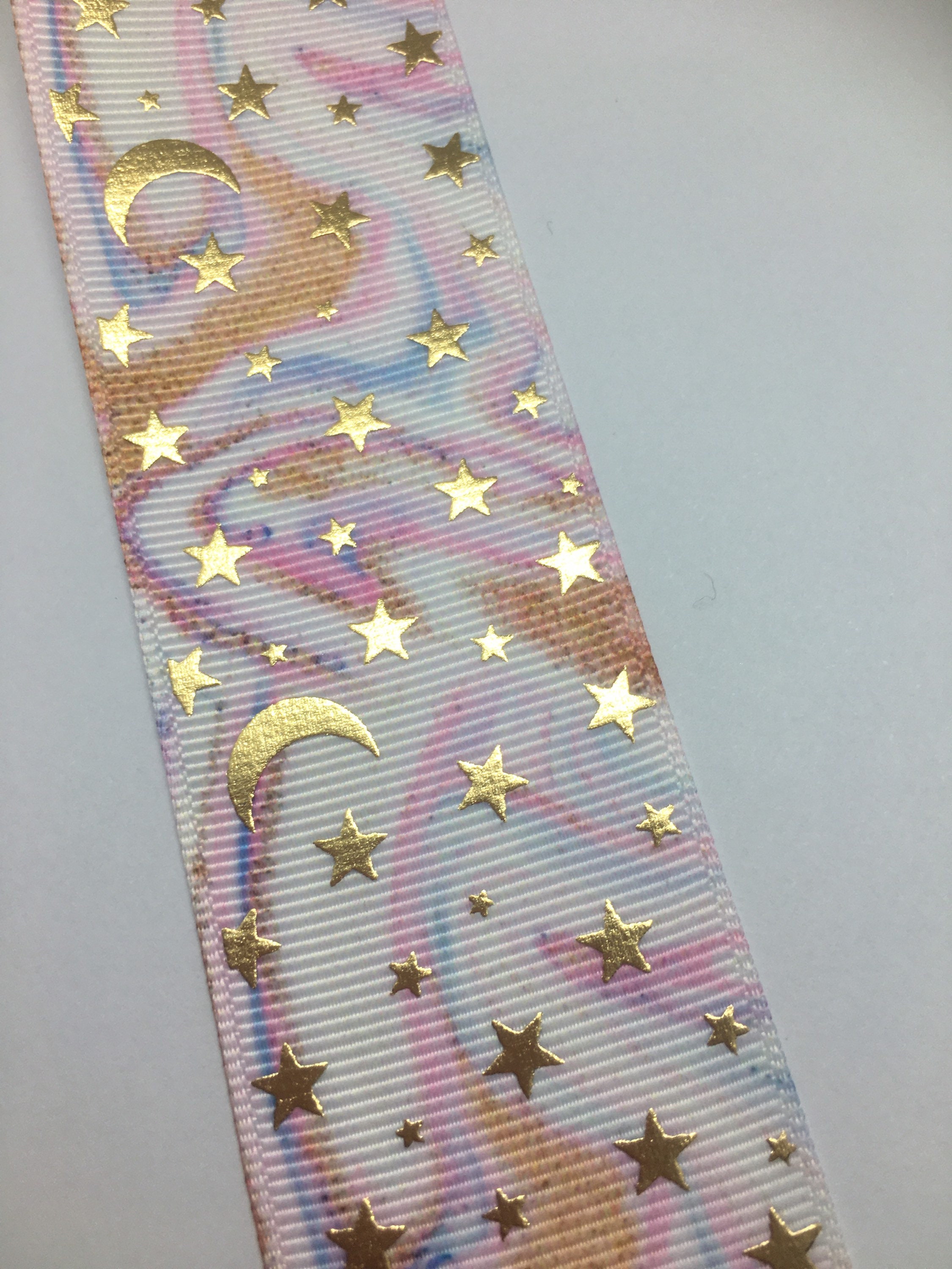 2m moons stars pink purple ribbon with gold foil 25mm 1 inch - Etsy.de