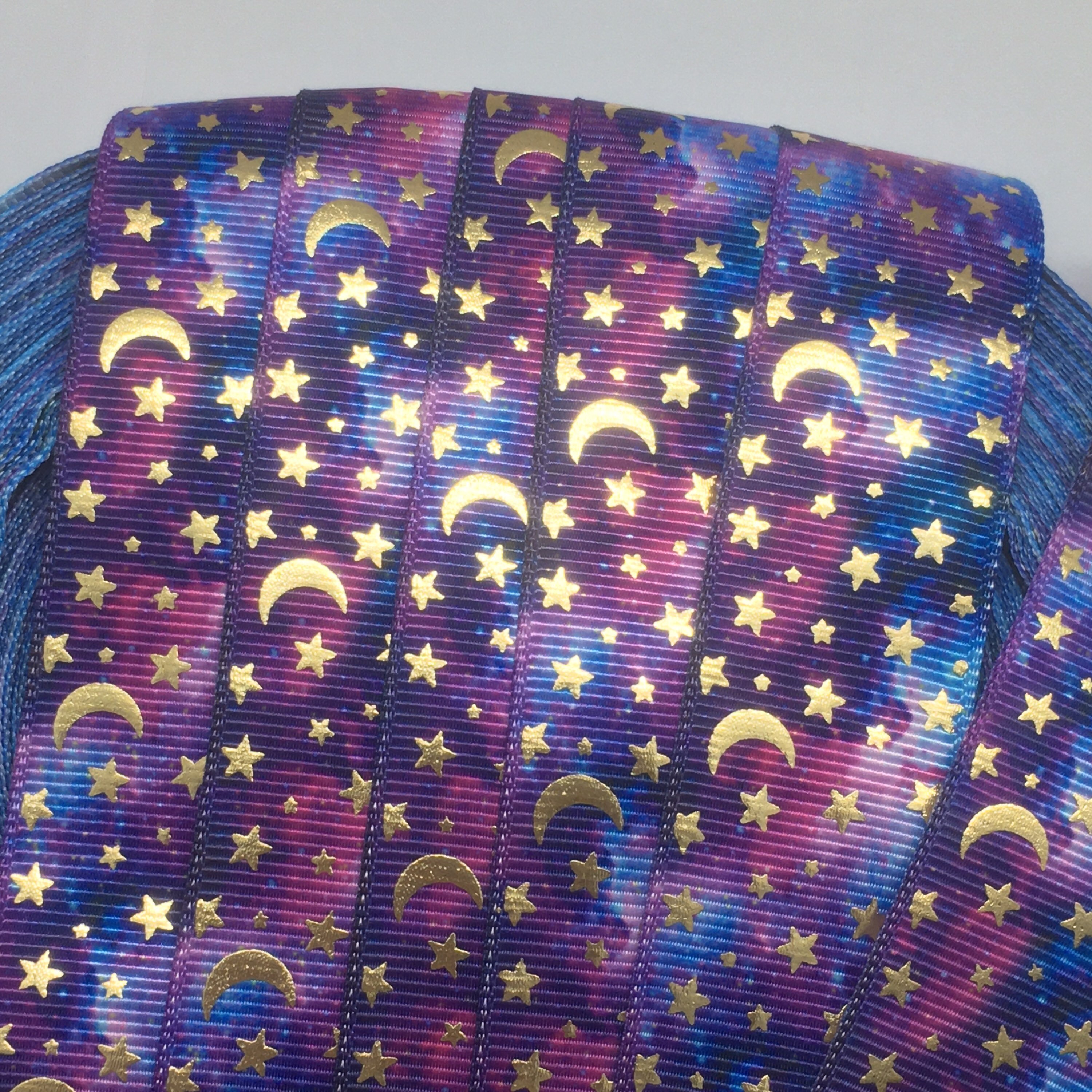 2m moons stars pink purple ribbon with gold foil 25mm 1 inch | Etsy
