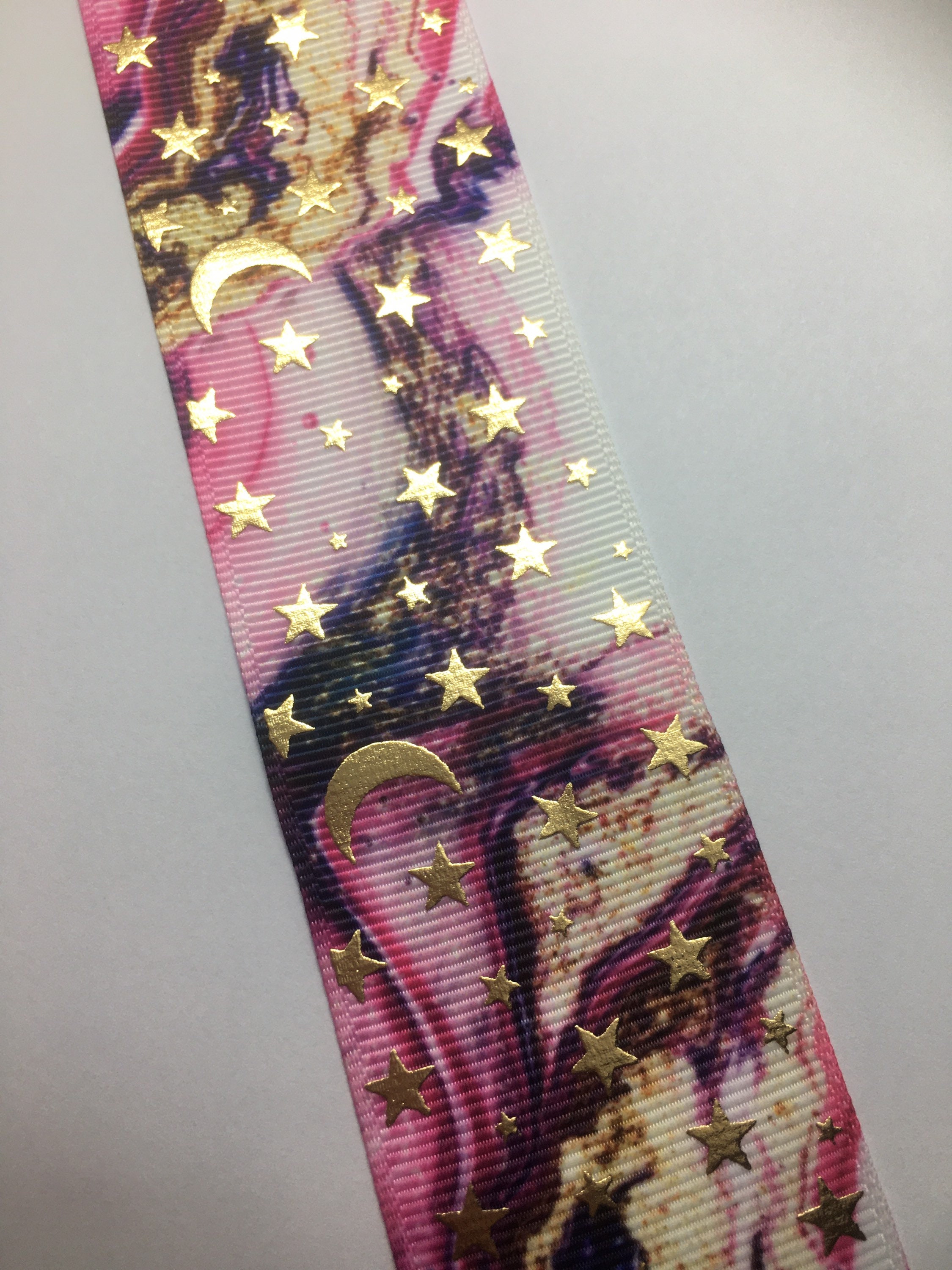 2m moons stars pink purple ribbon with gold foil 25mm 1 inch - Etsy.de