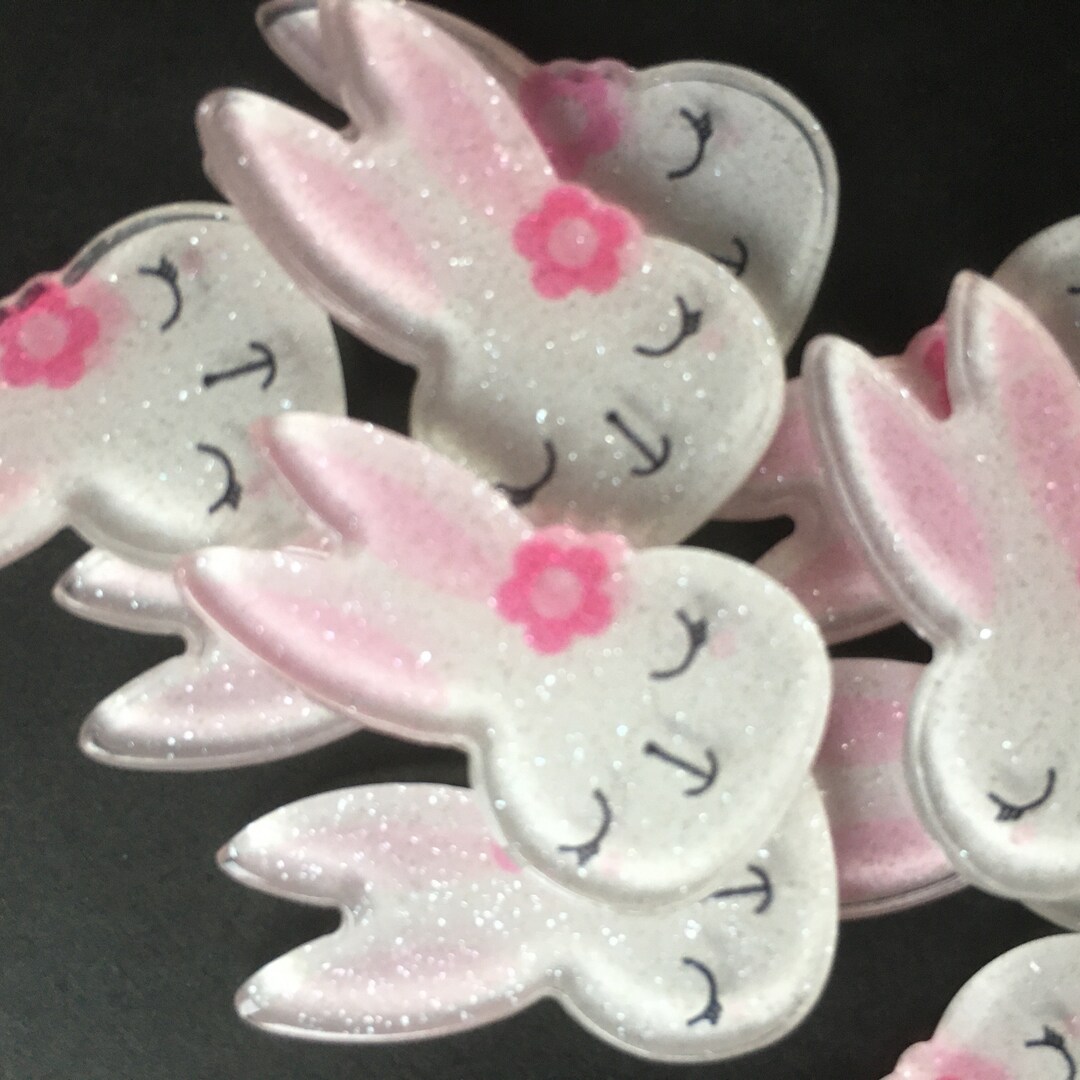 X10 Easter Embellishments, Glitter Bunny Rabbit Kawaii Cabochons ...
