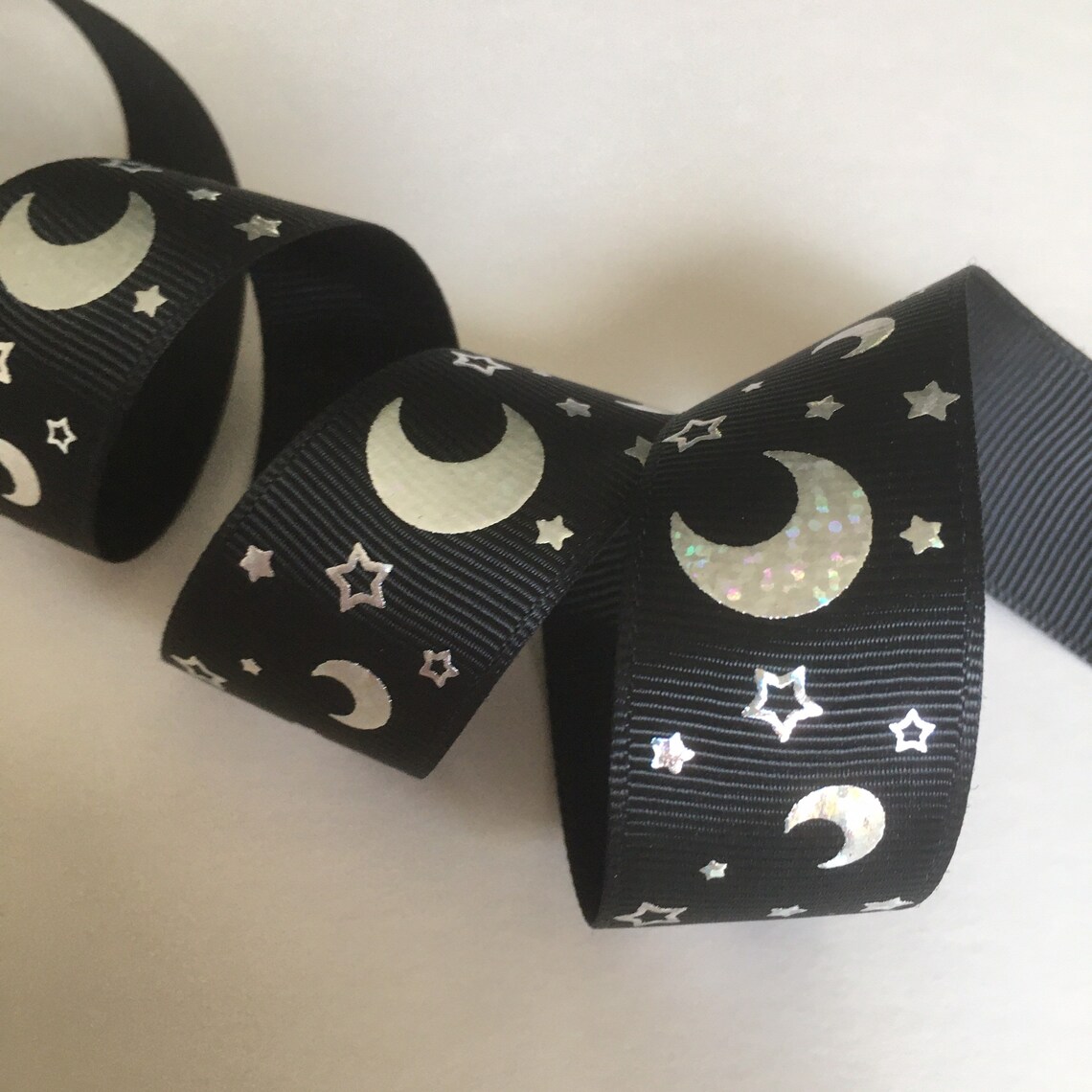 2m Moons Stars Foil Black Ribbon 25mm Grosgrain Ribbon 1 - Etsy UK