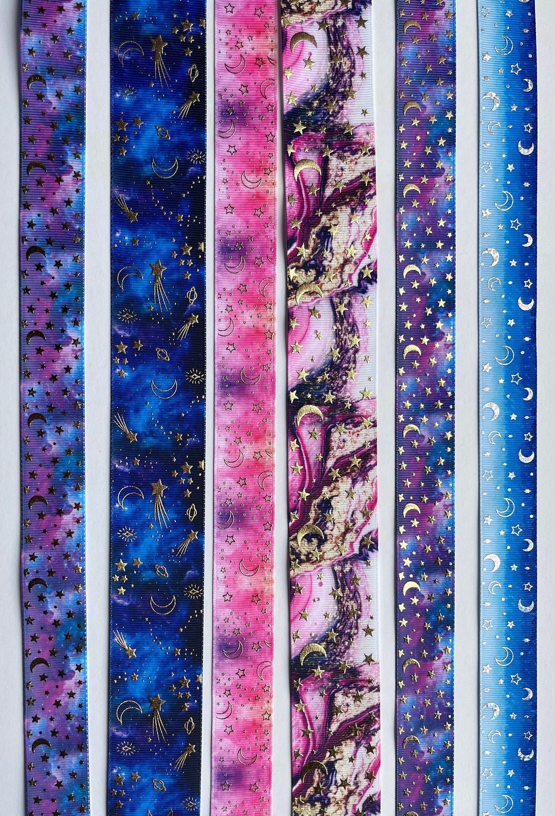 Ribbon Bundle Mixed Assortment 25mm and 38mm Moons Stars Foil Grosgrain ...