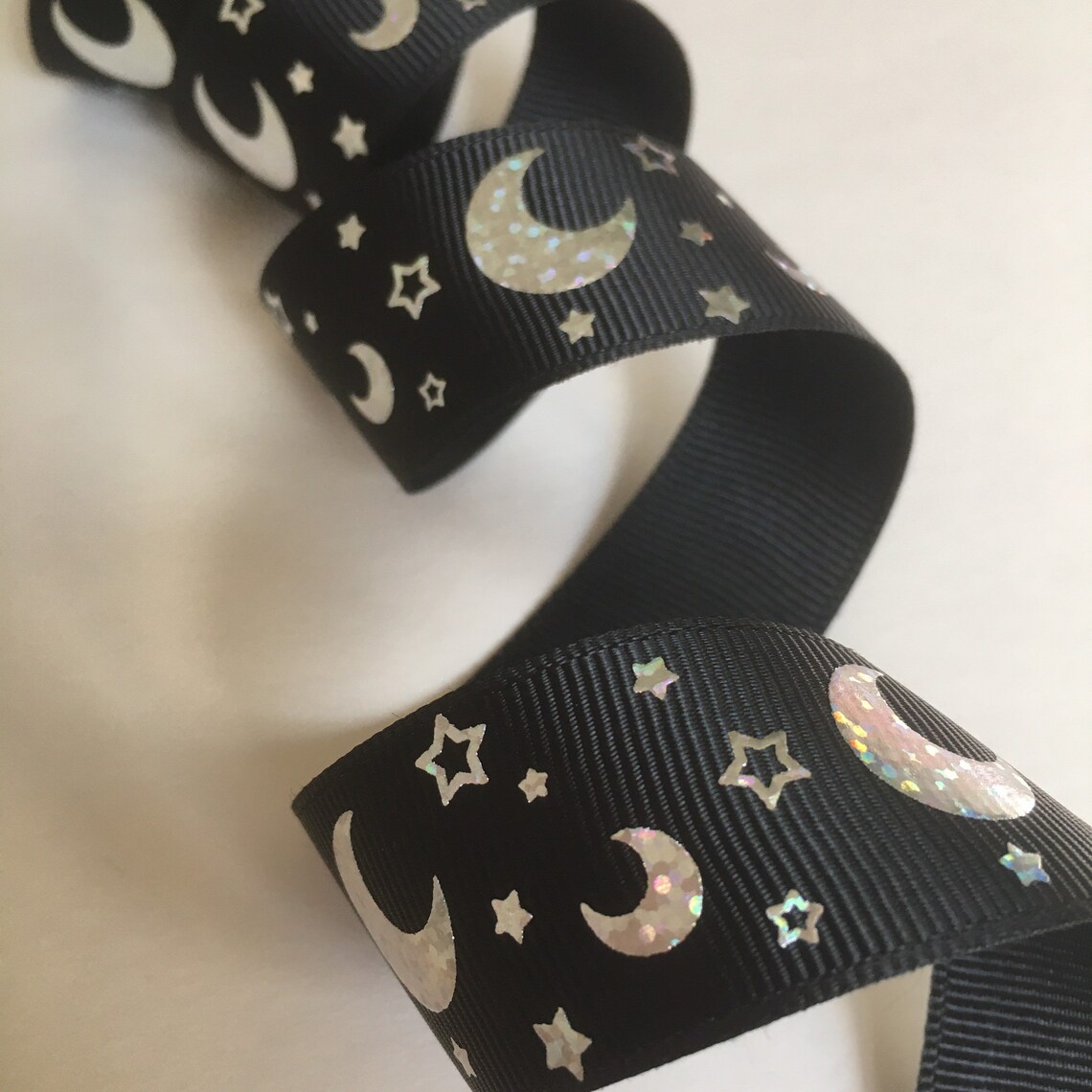 2m Moons Stars Foil Black Ribbon 25mm Grosgrain Ribbon 1 - Etsy UK