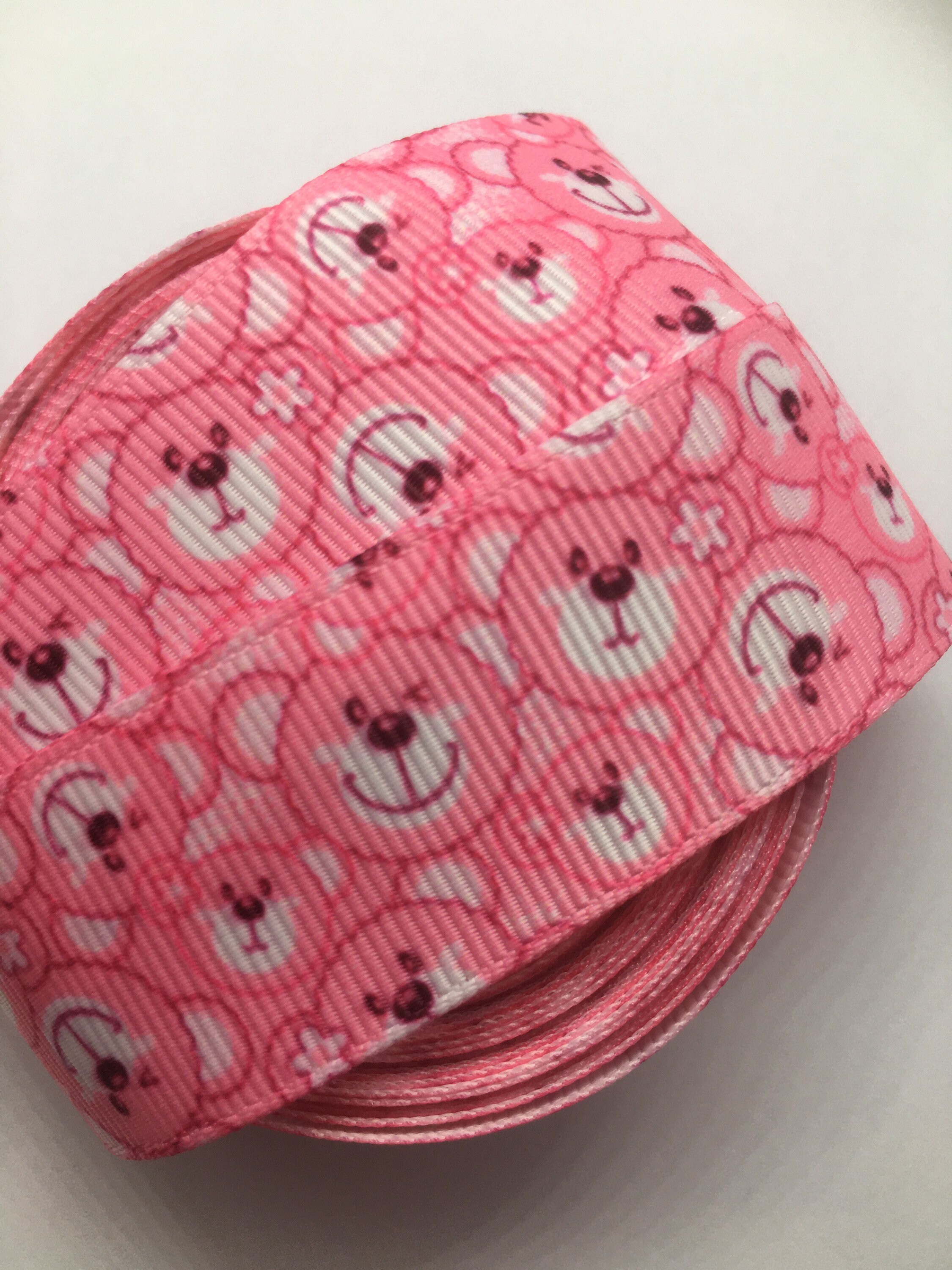 2m Teddy Bear Grosgrain Ribbon Girls Pink Ribbon 25mm - Etsy UK