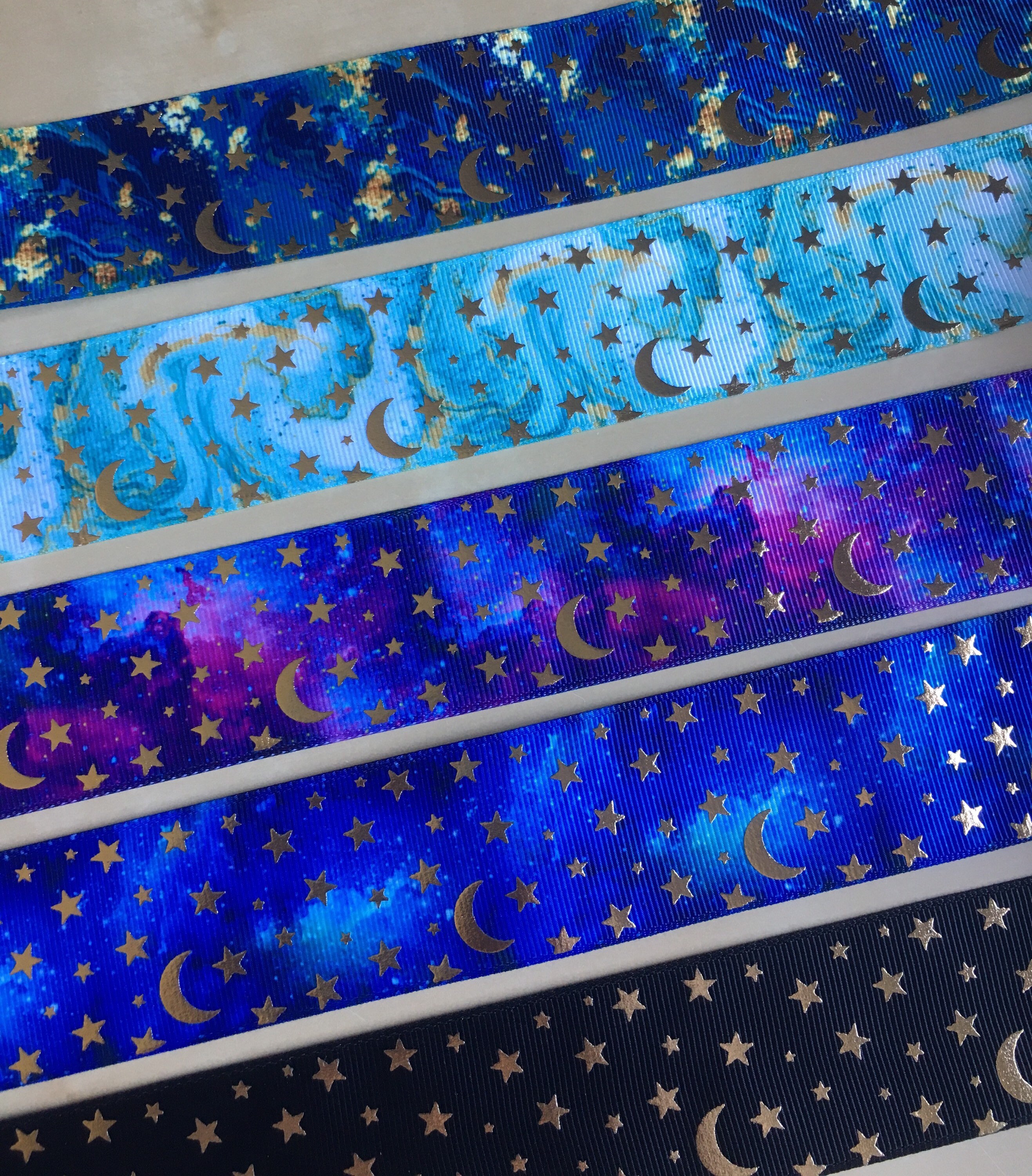 2m moons stars pink purple ribbon with gold foil 25mm 1 inch - Etsy.de
