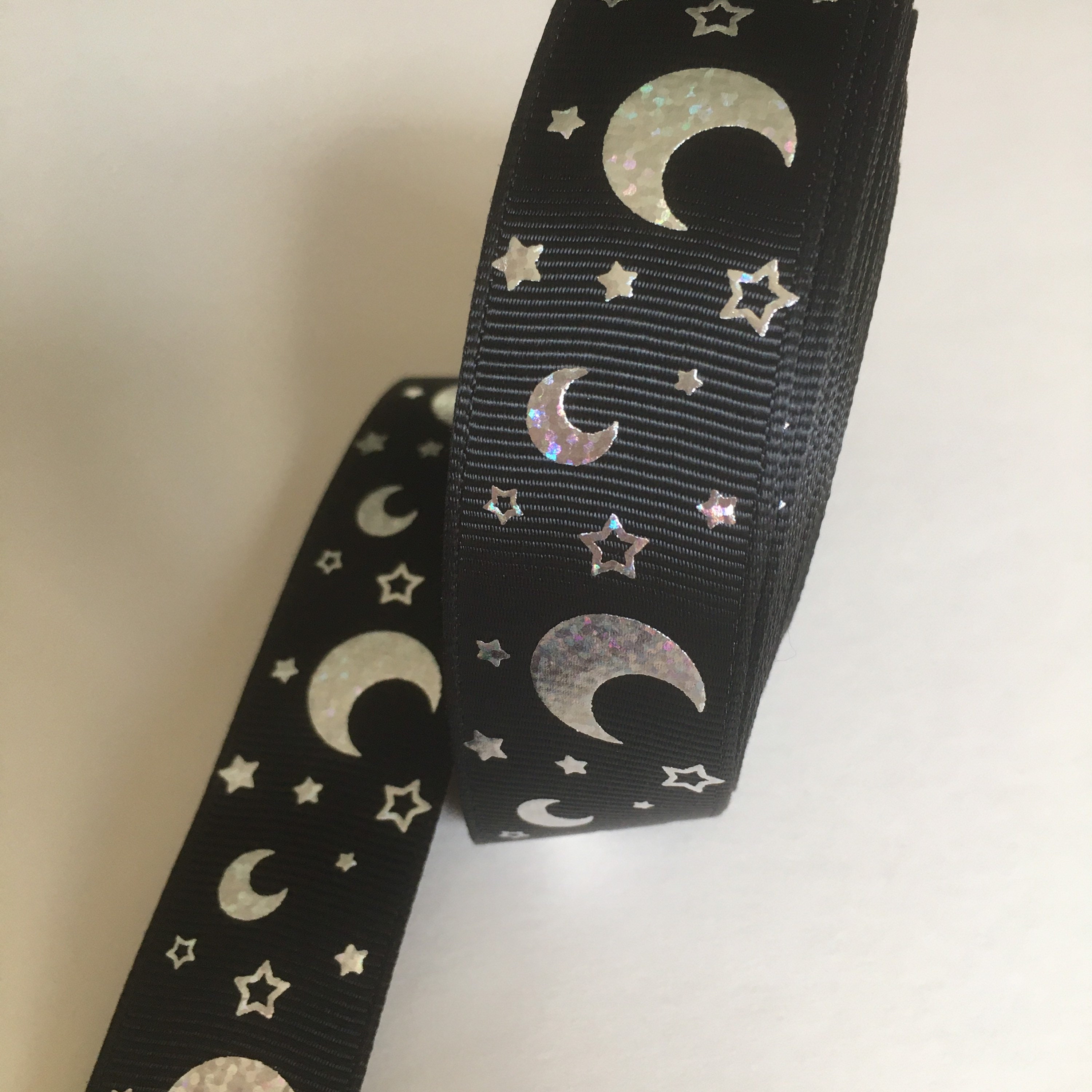 2m Moons Stars Foil Black Ribbon 25mm Grosgrain Ribbon 1 - Etsy UK