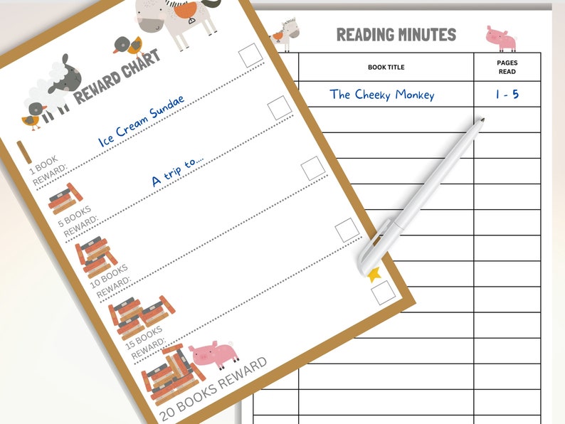 Farm Animals Reading Log Bundle, Kids Reward Chart (digital Download ...