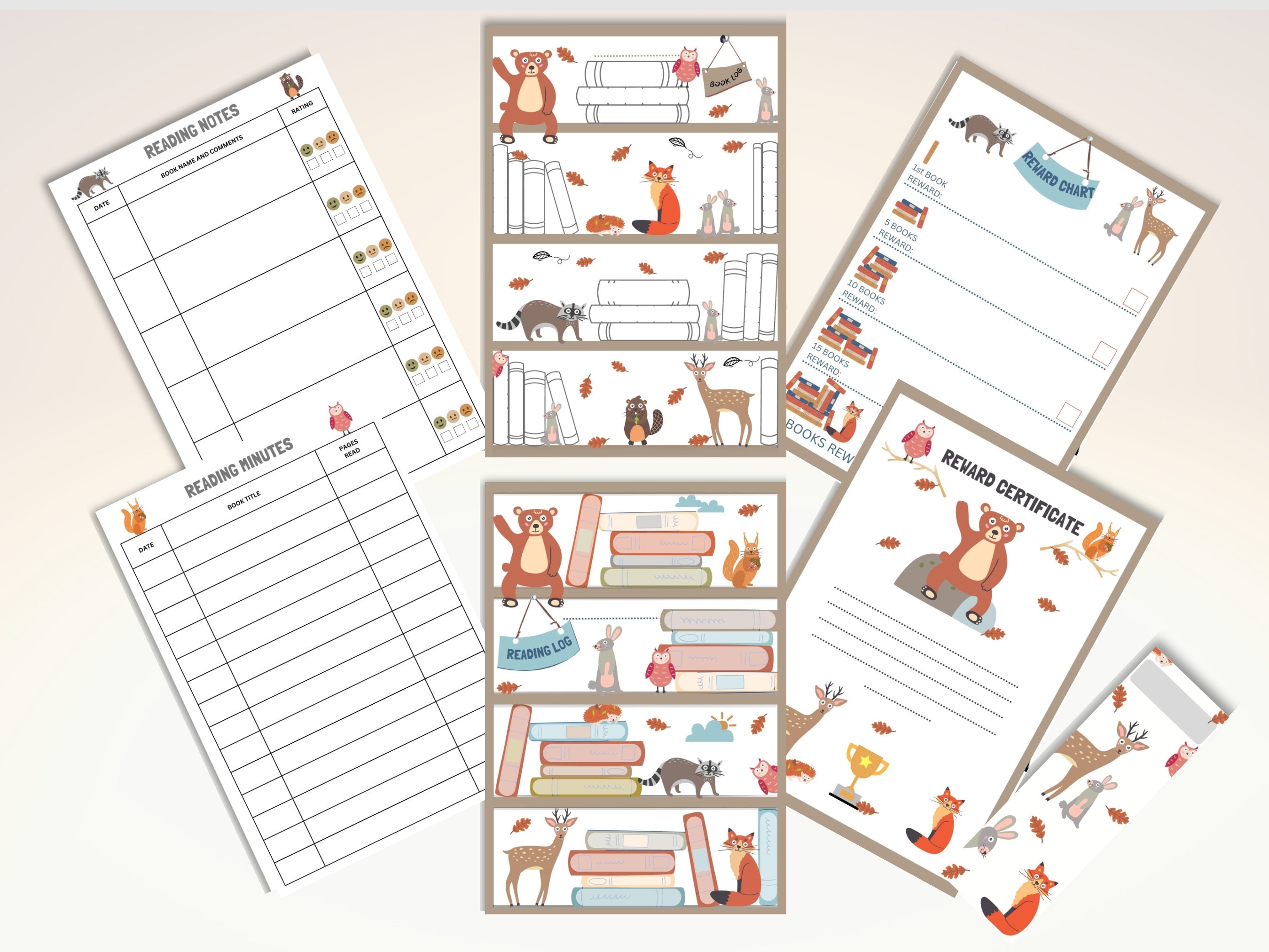 Woodland Animals Reading Log Bundle, Kids Printable (digital Download ...