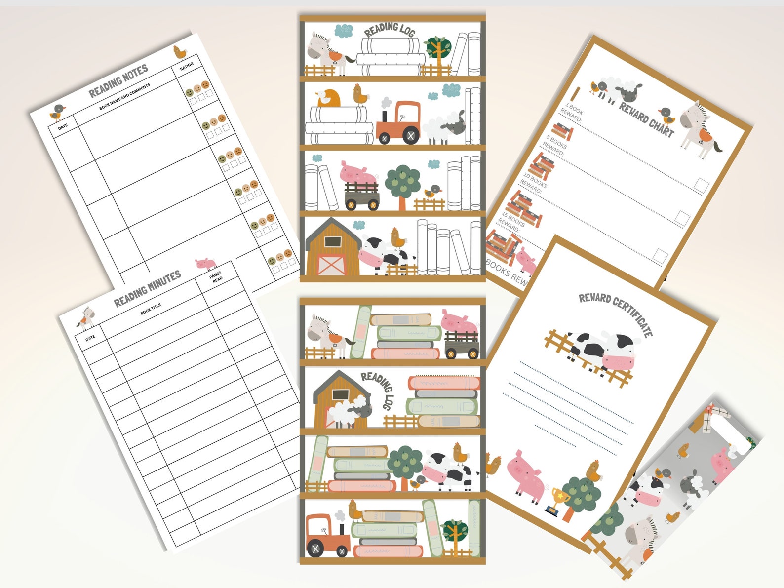 Reading Log for Kids, Farm Animals Printable, Reading Reward Chart ...